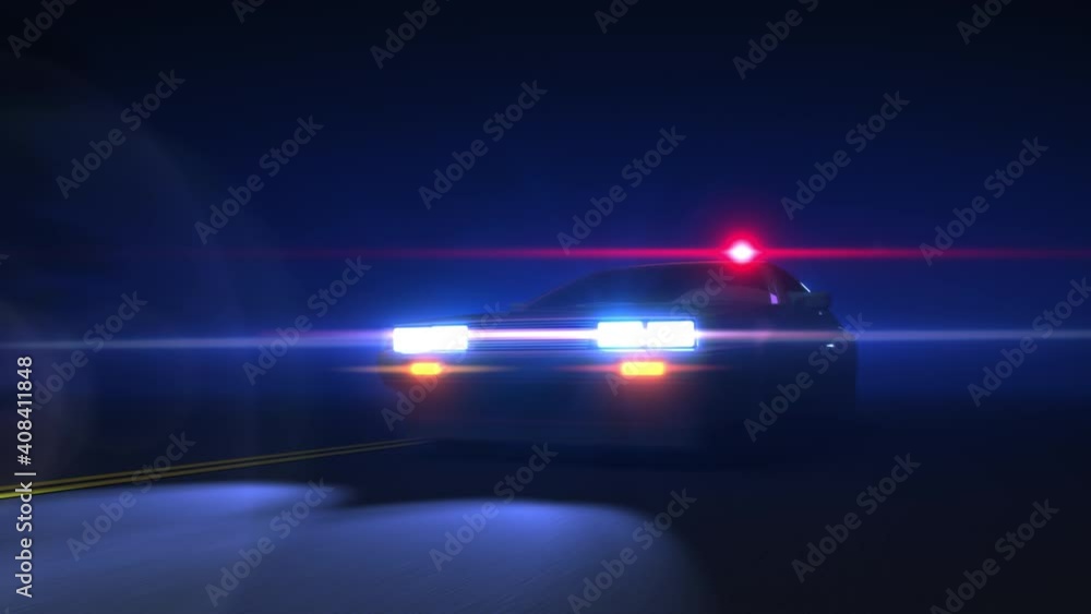 Police car driving on midnight highway, autobahn. Cop transport ...