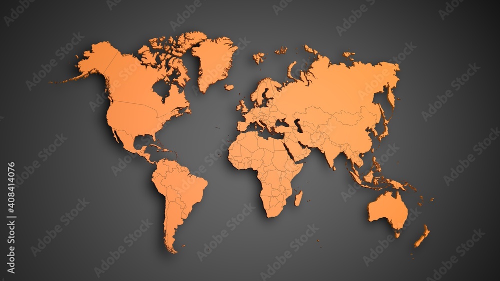 Orange World map on dark background ilustração do Stock | Adobe Stock