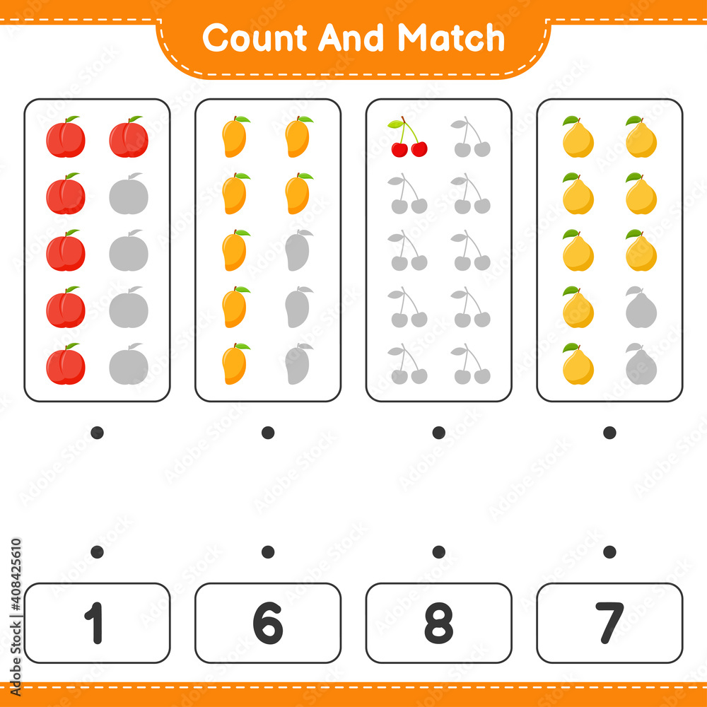 Count and match, count the number of Fruits and match with right ...