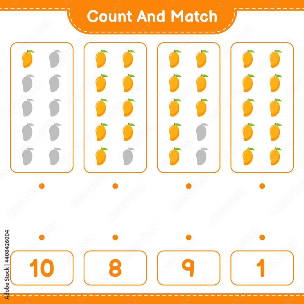Count and match, count the number of Mango and match with right numbers ...
