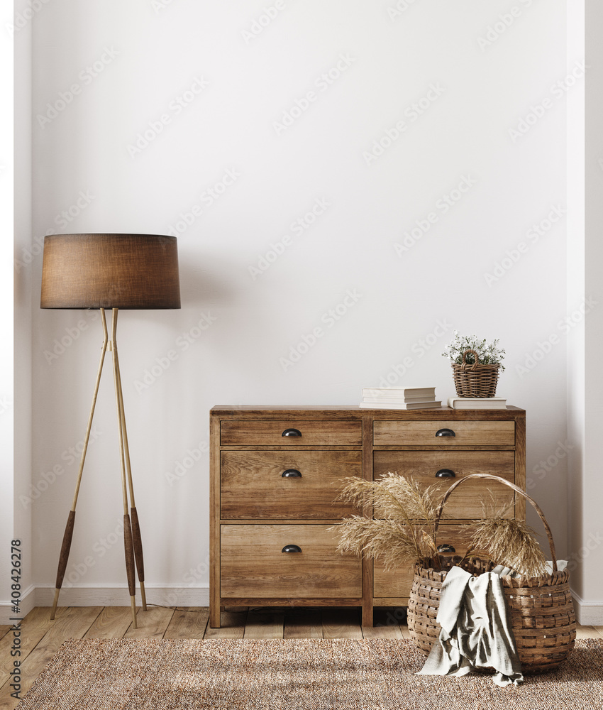 Home interior background, cozy room in farmhouse style, 3d render Stock ...