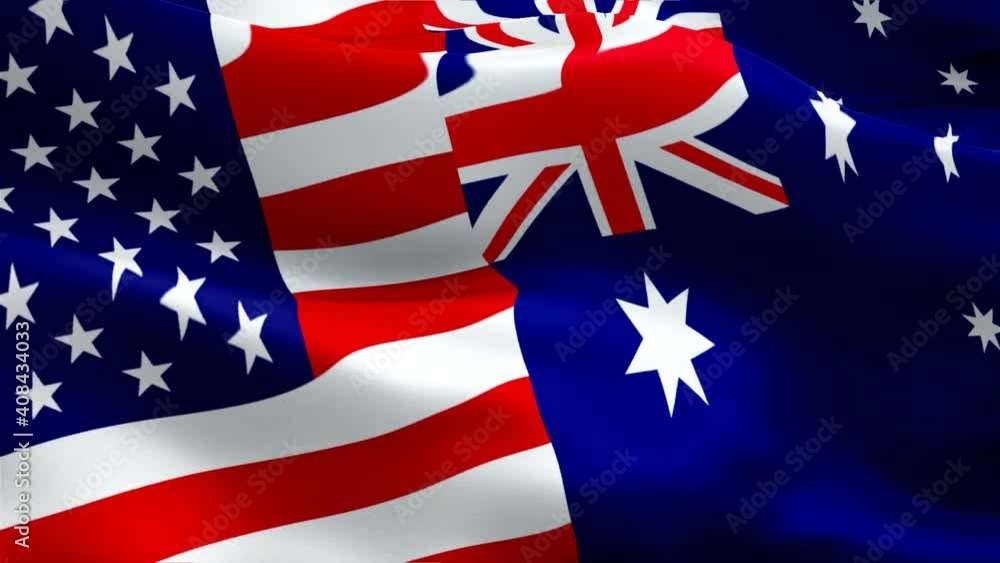 American and Australian flag waving video in wind footage Full HD. USA ...