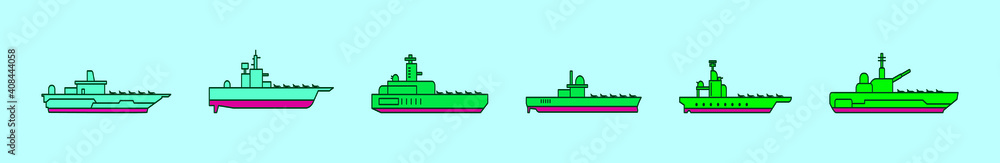 set of aircraft carrier cartoon icon design template with various ...