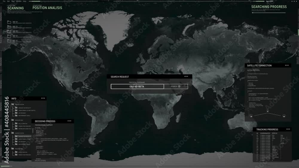 Vidéo Stock Log into a secret spy system. Using satellite data to scan ...