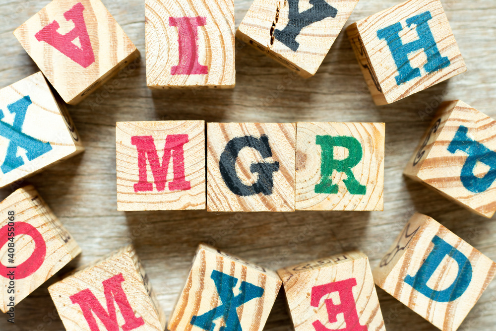 Alphabet letter block in word mgr (abbreviation of manager) with ...