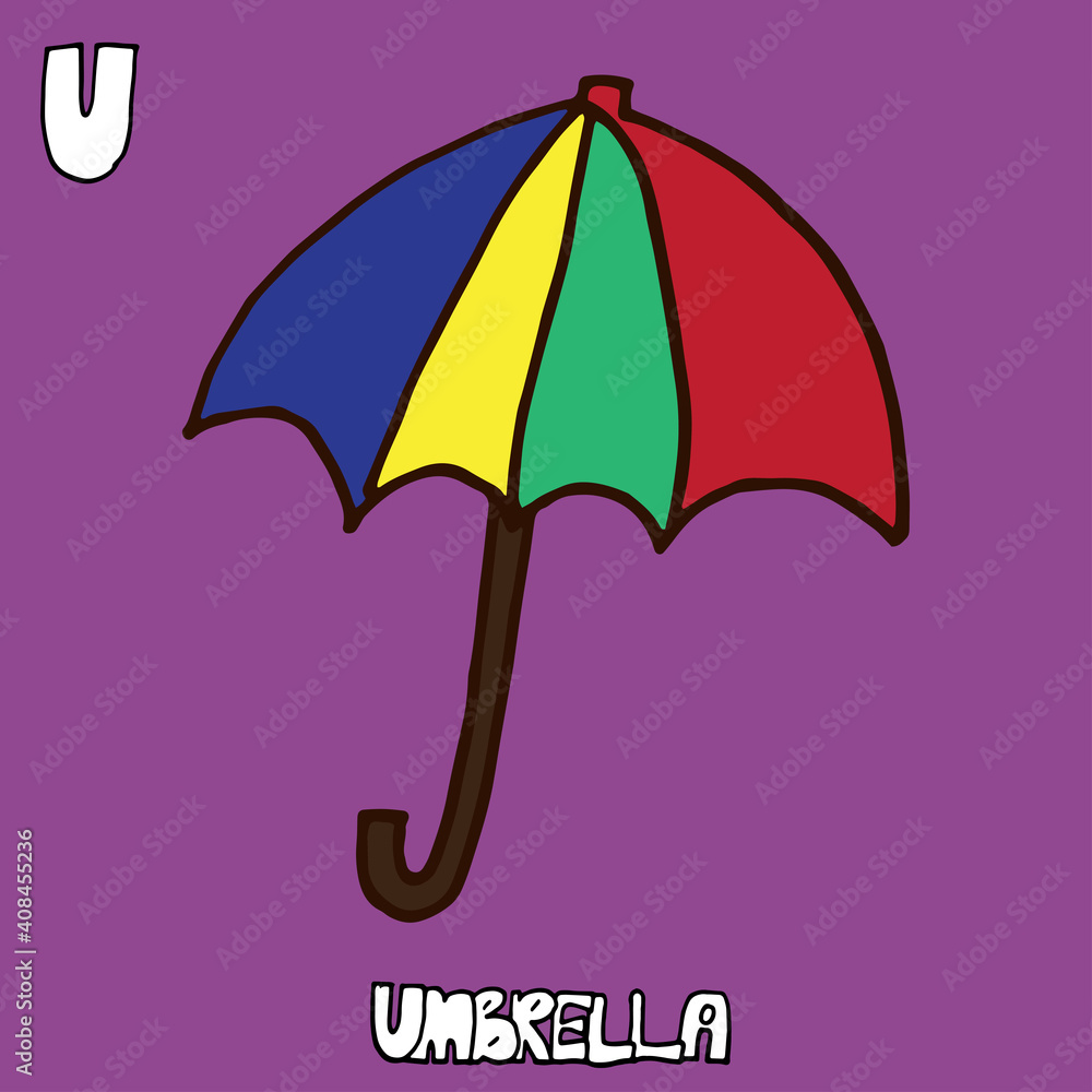 colorful umbrella on purple background. hand drawn lettering-umbrella ...
