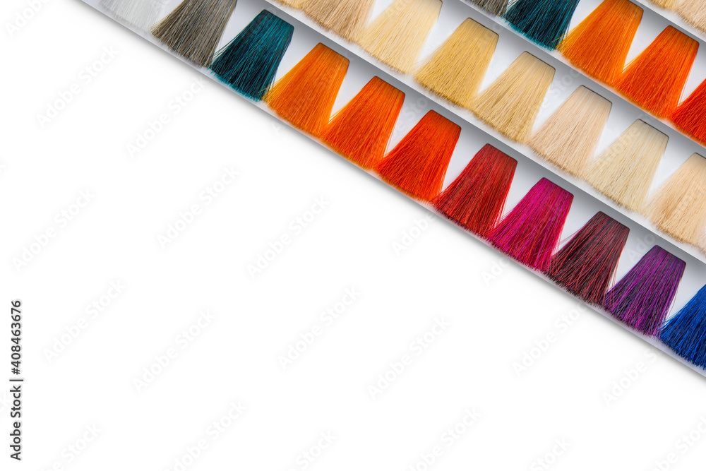 Colored hair. Book hair dye. Beauty salon. Making new a hair color ...
