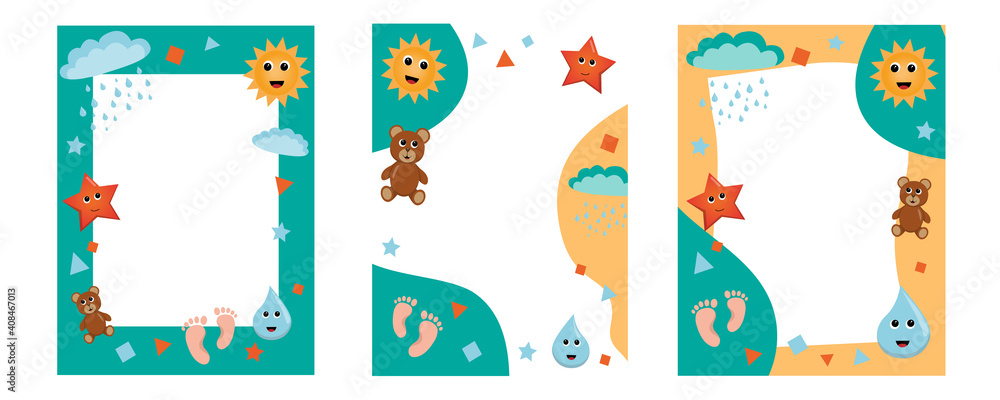 Vector set of children's frames. Templates with cute children elements ...