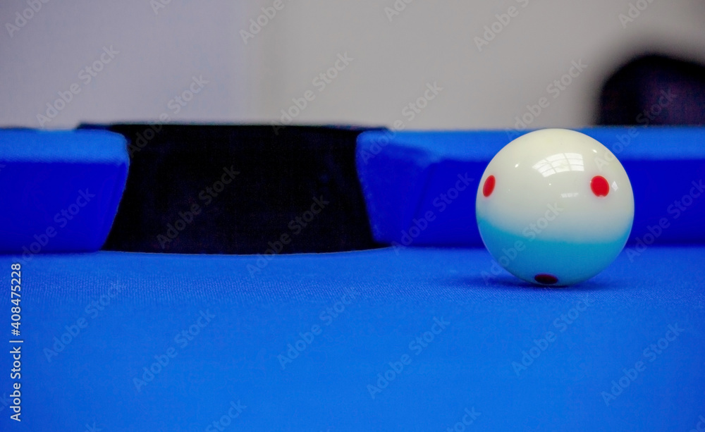 Background image of Billiard balls in a blue pool table. Stock Photo ...