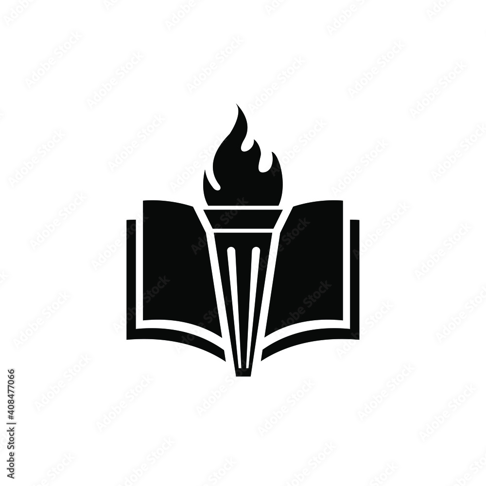 Vetor de Book with fiery torch concept university education or library ...