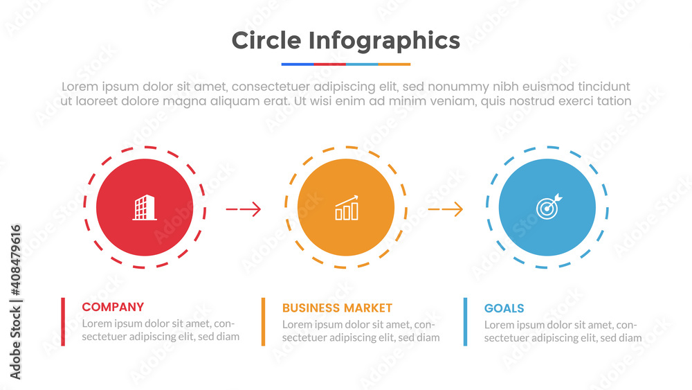 circle infographic with 3 list point and modern flat style template ...