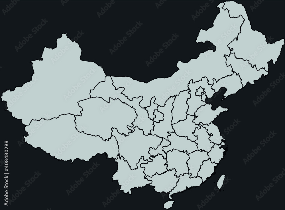 Contour vector map of China with the designation of the administrative ...