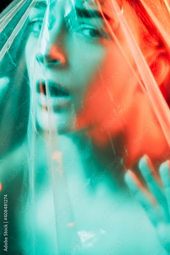 Female abuse. Defocused art portrait. Domestic violence. Self isolation ...