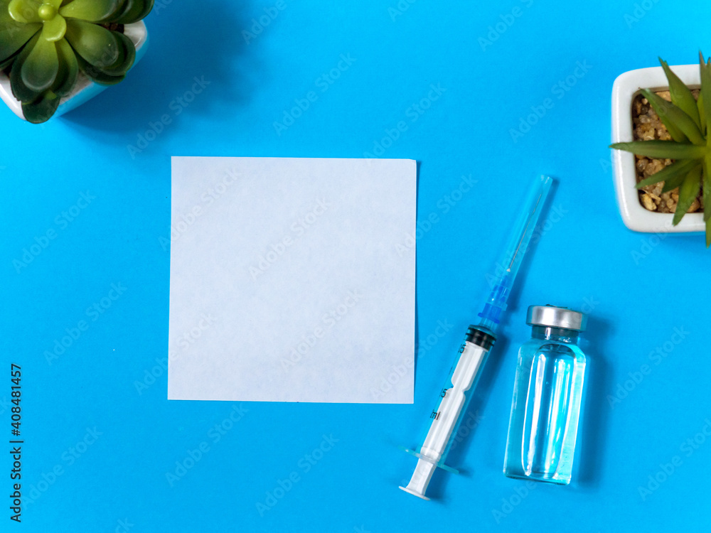 Vaccination concept. Close up view photo of empty sheet of paper for ...
