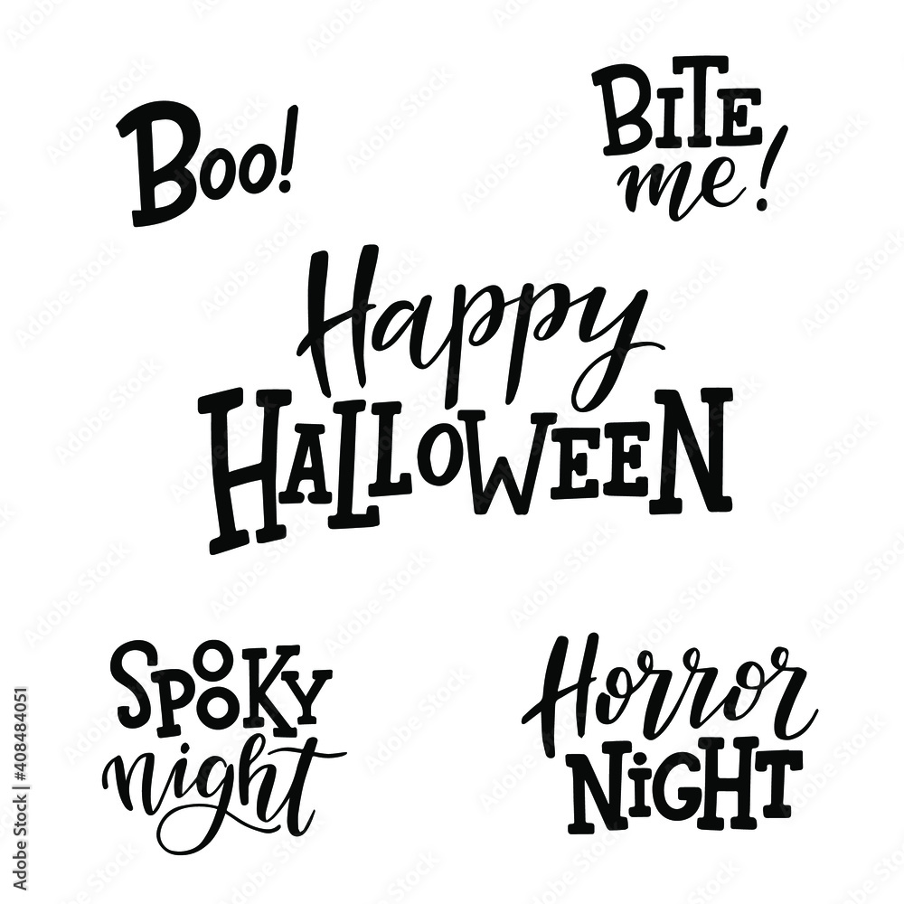 Set of trendy hand drawn Halloween phrases and quotes for greeting ...