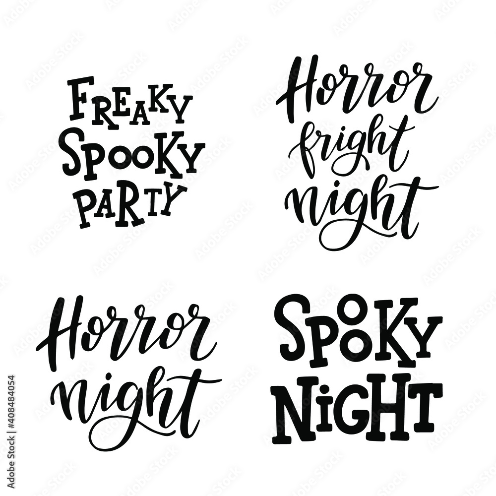 Set of trendy hand drawn Halloween phrases and quotes for greeting ...