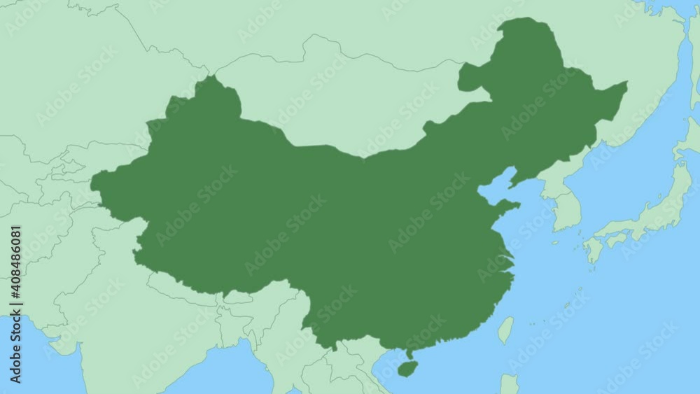 Map of China with pin of country capital. China Map with neighboring ...
