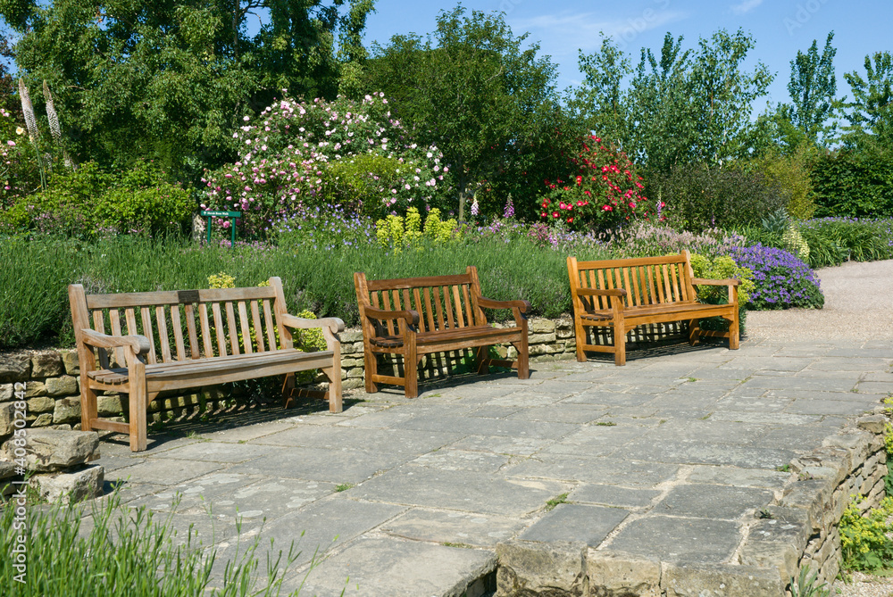 English garden benches Stock Photo | Adobe Stock