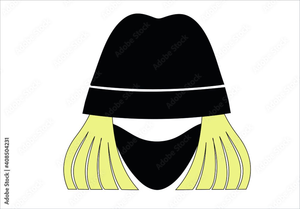 Logo girl in a black cap and black mask. Hair blonde. On an isolated ...
