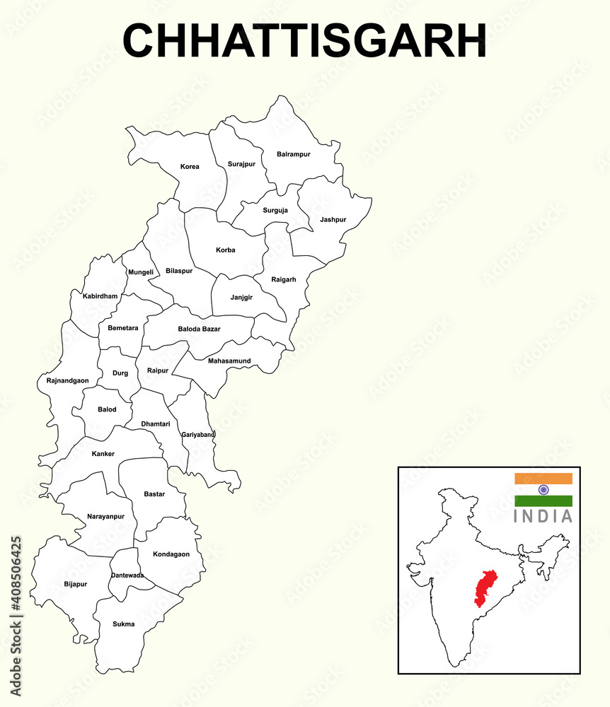 Chhattisgarh map. Political and administrative map of Chhattisgarh with ...