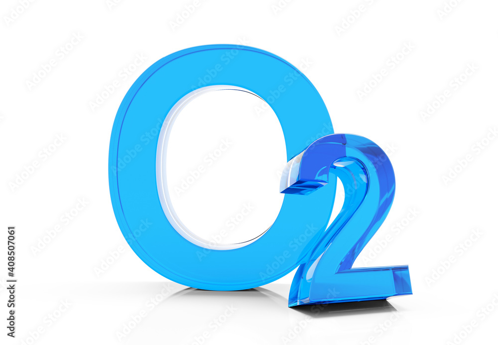 O2 - Blue glass Oxygen molecule symbol on white background Stock ...