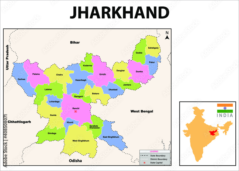 Jharkhand map Stock Vector | Adobe Stock