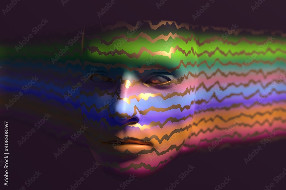 Artistic digital representation of a human head. Colorful gradient and ...