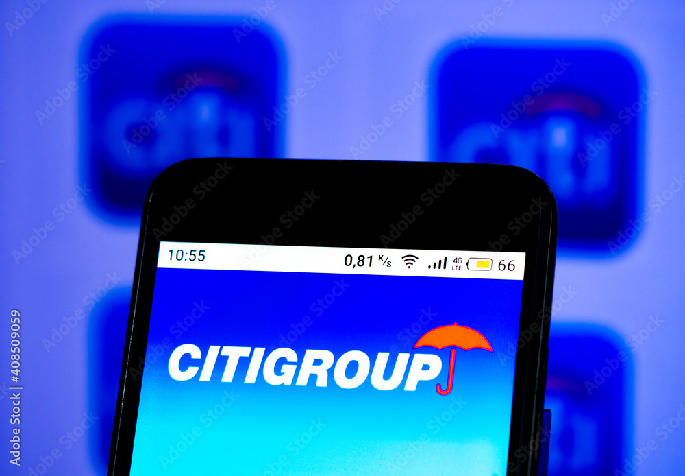 In this photo illustration a Citi Group logo seen displayed on smart ...