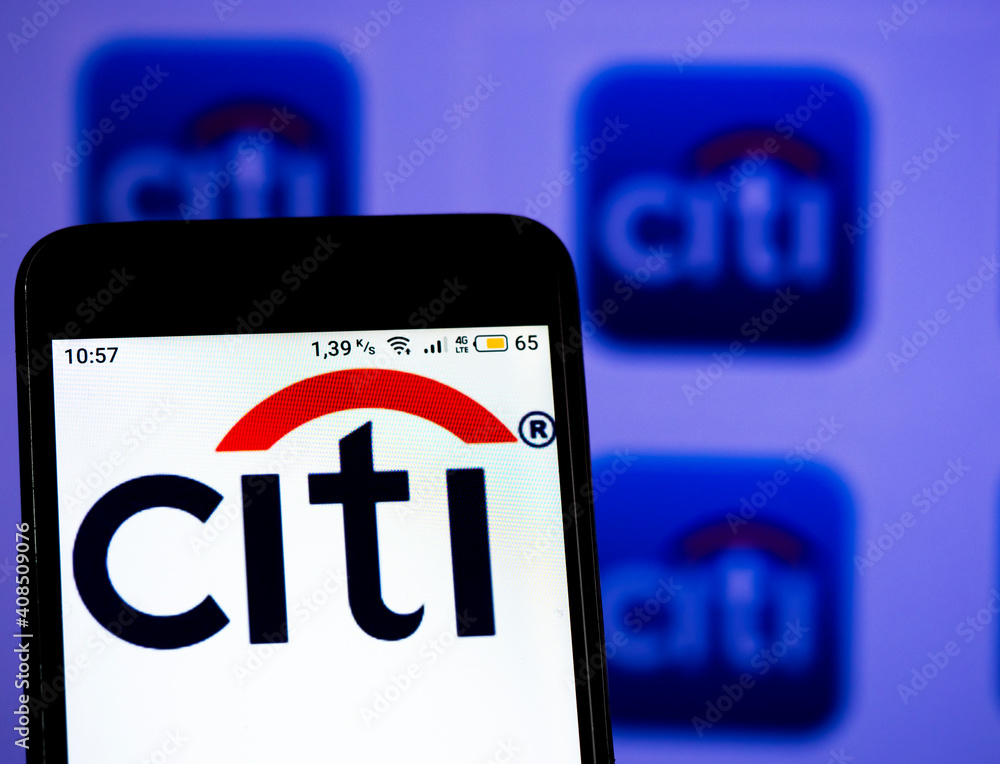 In this photo illustration a Citi Group logo seen displayed on smart ...