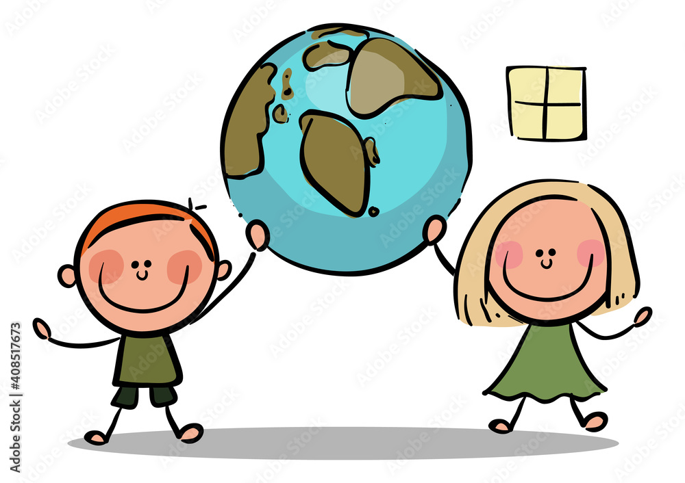 Stick Figure Kids holding planet earth stock illustration Stock Vector ...