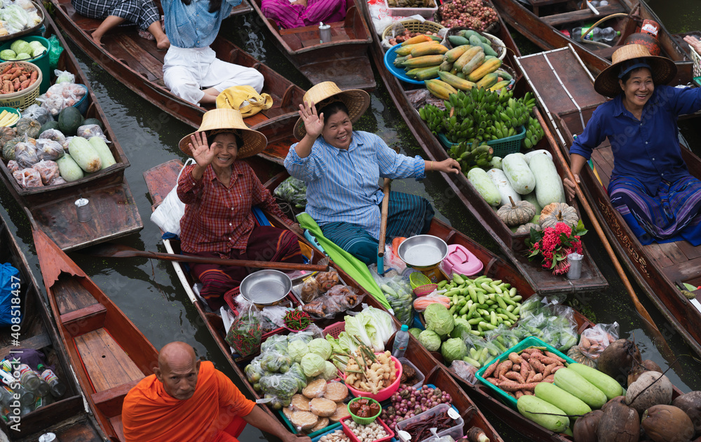 Local Market people in asia .Asian tourists local markets. Floating ...
