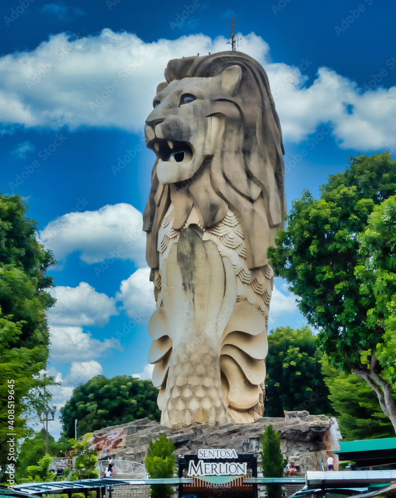 The Merlion Statue of Sentosa Island, Singapore, is one of the country ...
