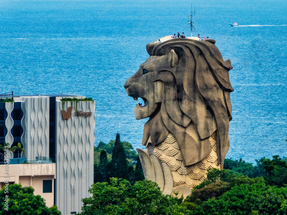 The Merlion Statue of Sentosa Island, Singapore, is one of the country ...