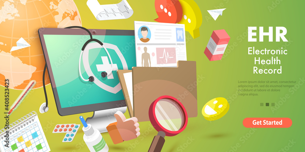3D Vector Conceptual Illustration of EHR - Electronic Health Record ...