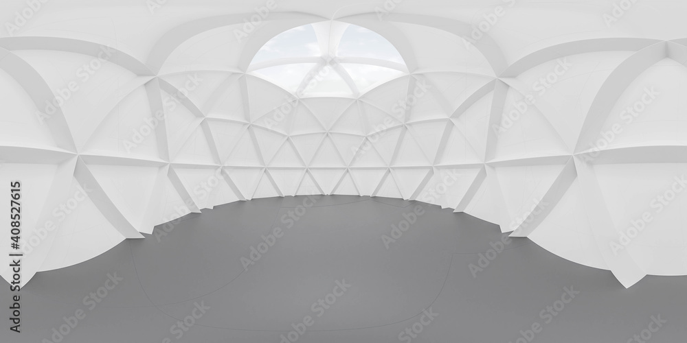 360 degree panorama view of white futuristic room architecture building ...