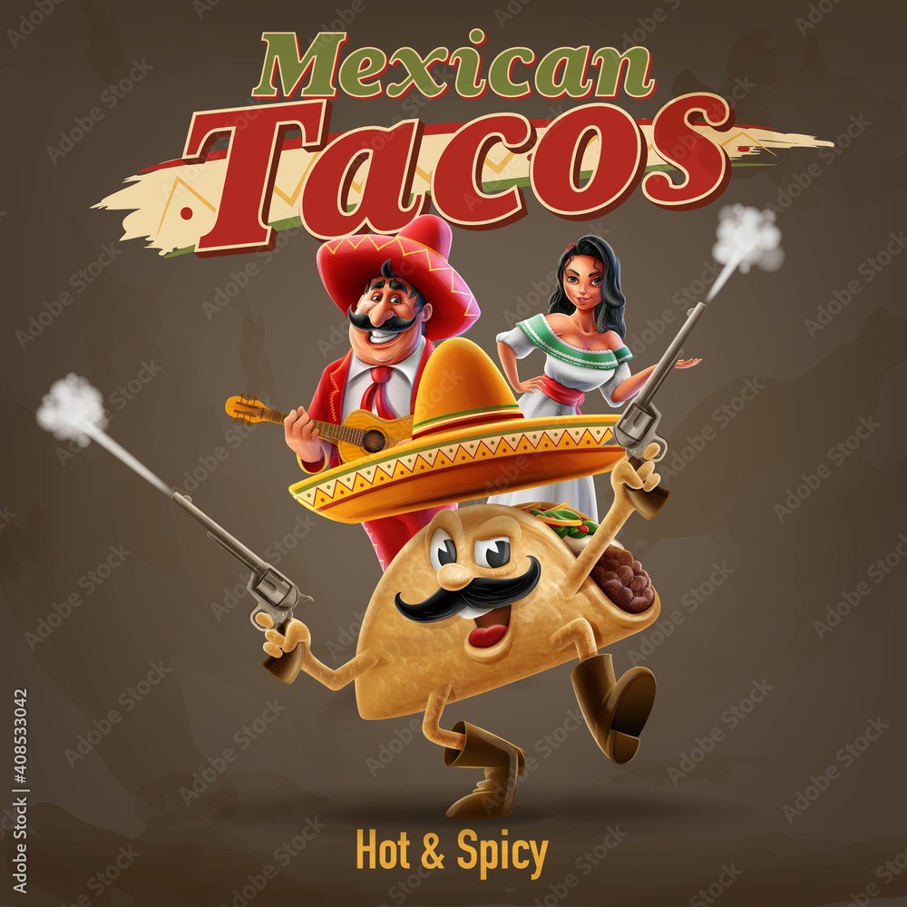 taco banner illustrated with cheerful characters Stock Vector | Adobe Stock