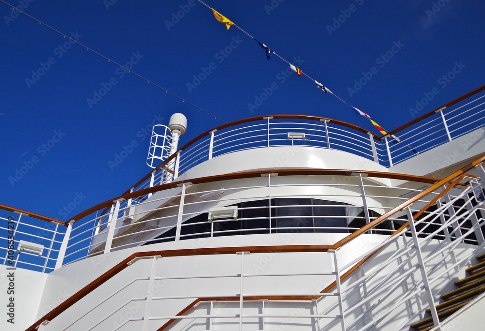 Outdoor stairs or staircase with deck and superstructure of modern ...