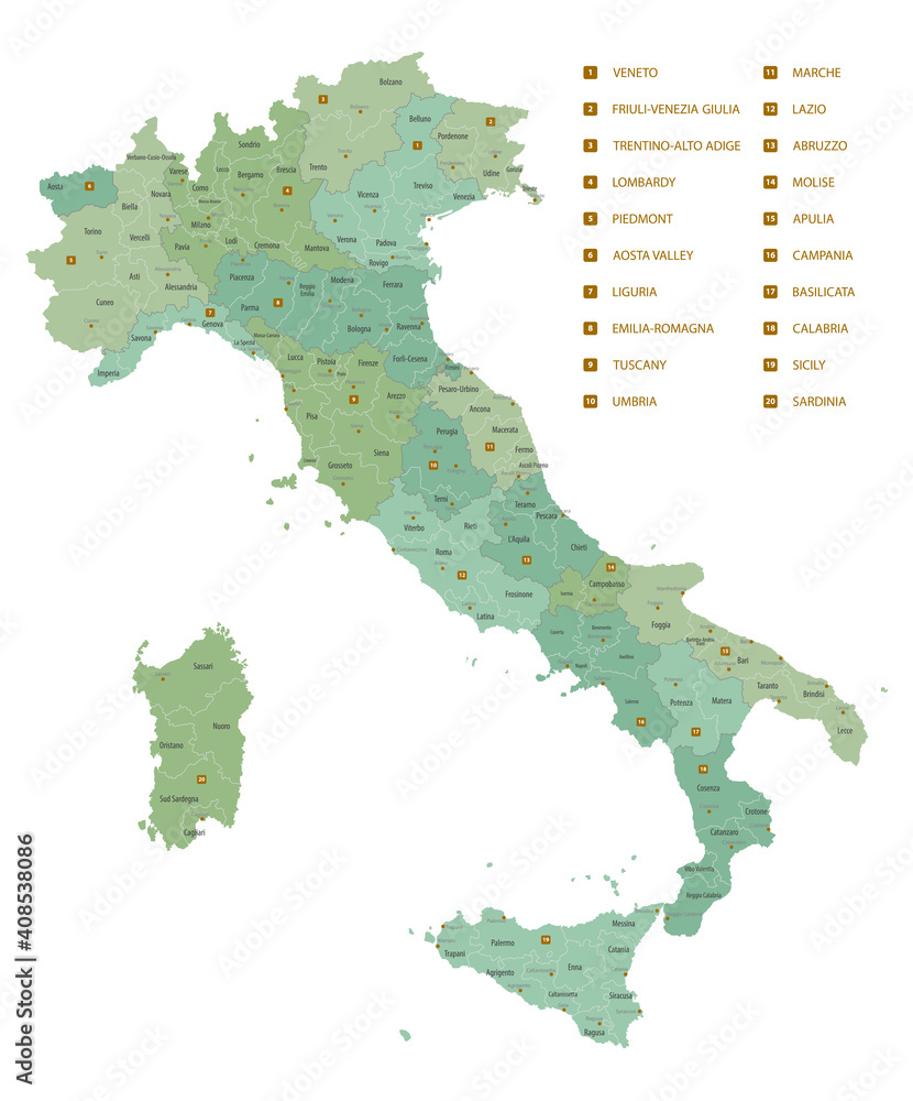 Detailed map of Italy with administrative divisions into regions and ...