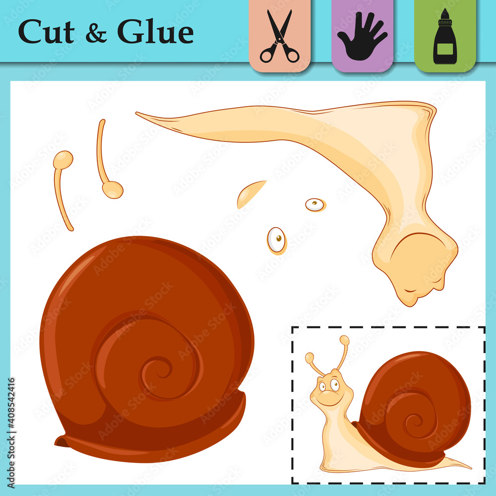 Paper game for kids. Create the applique cute Snail. Cut and glue ...