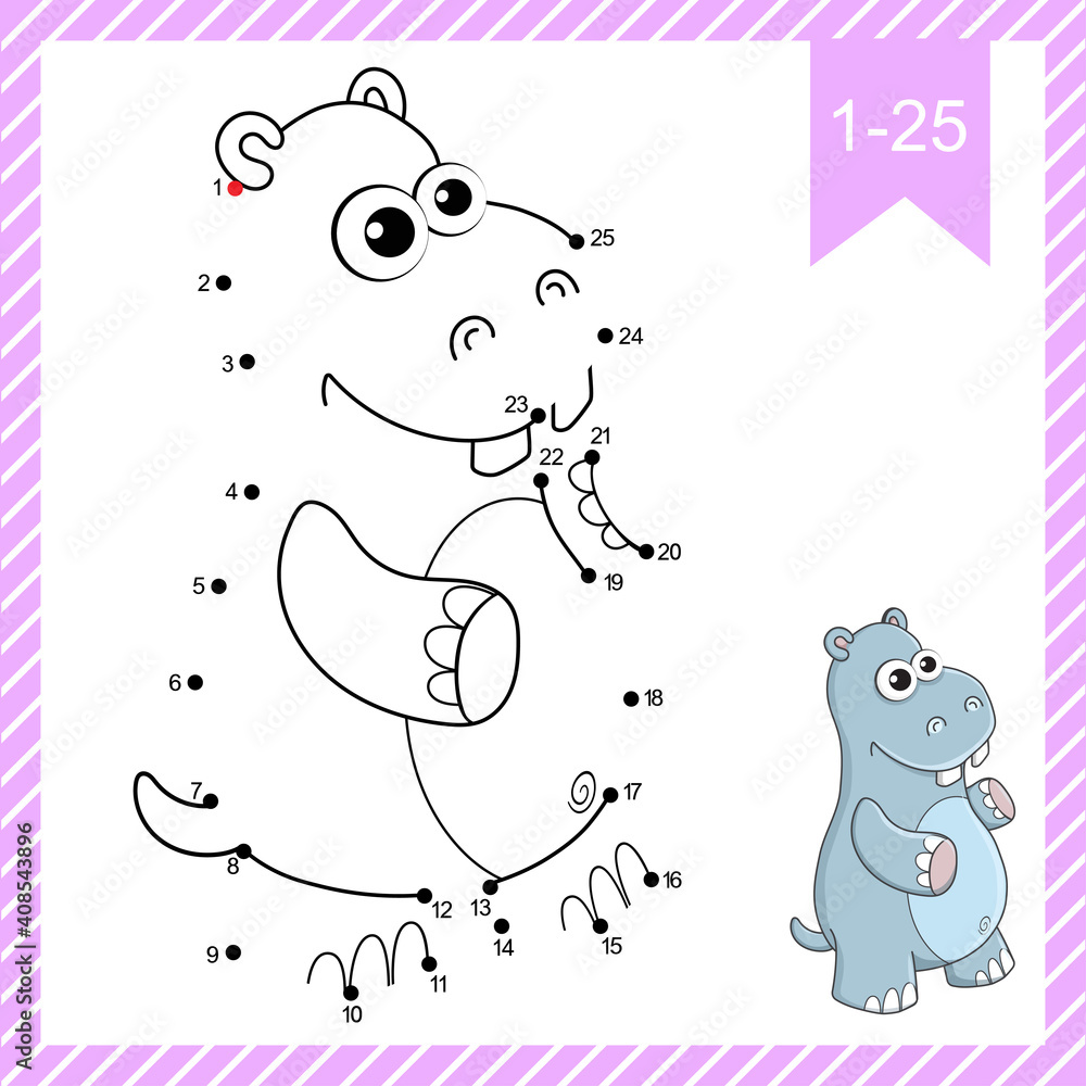 Dot to dot. Hippopotamus. Logic Game and Coloring Page with answer ...