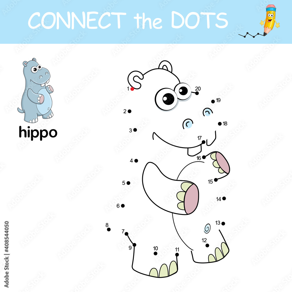 Hippopotamus. Dot to dot Game with answer. Connect the dots by numbers ...