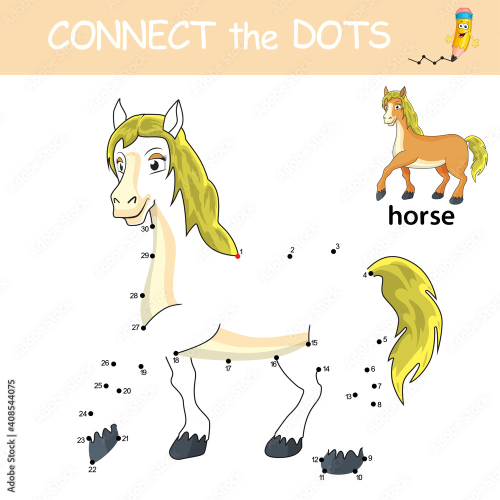 Horse. Dot to dot Game with answer. Connect the dots by numbers to draw ...