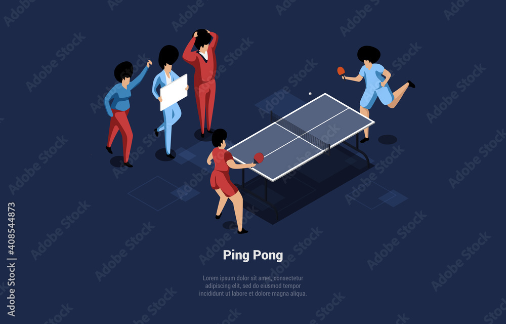 Two Ping Pong Players Vector Illustration. Isometric Composition In ...