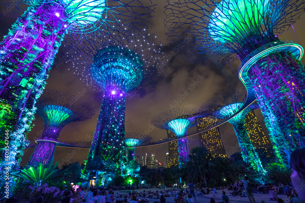 Singapore - April 30, 2018: purple, blue and green lighting during ...