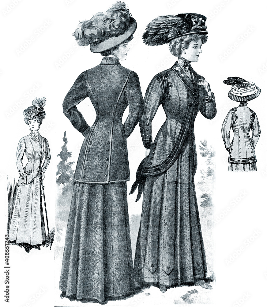 ladies Fashion 1908, long and elegant lines with corset to achieve a ...