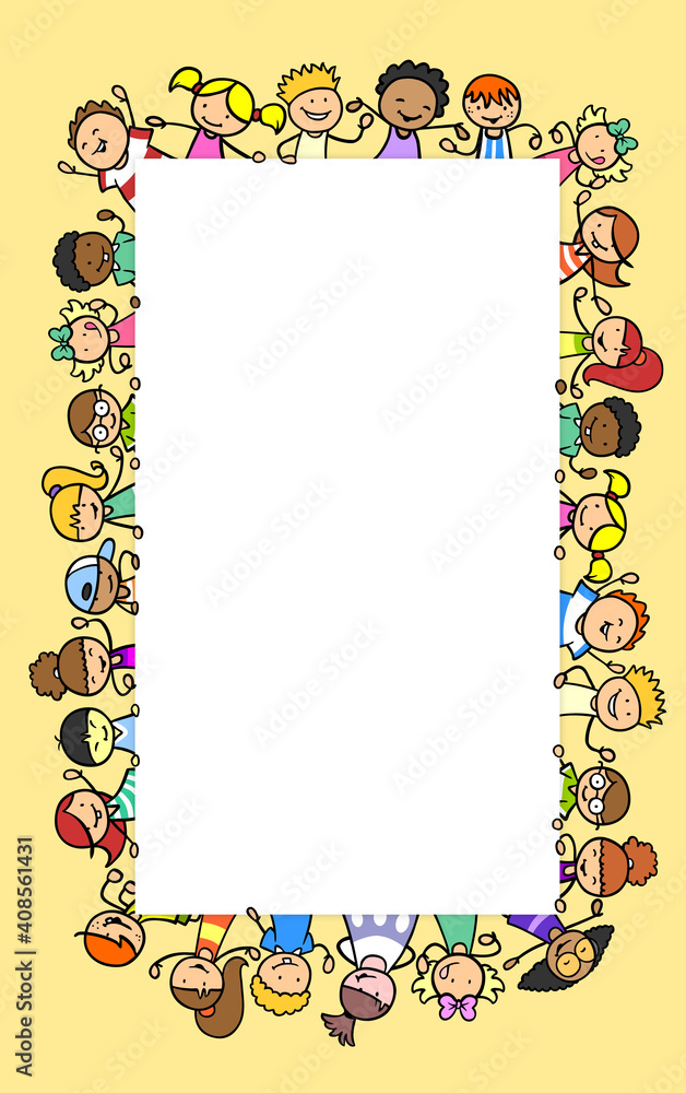 Frame border with happy cartoon children in elementary school Stock ...