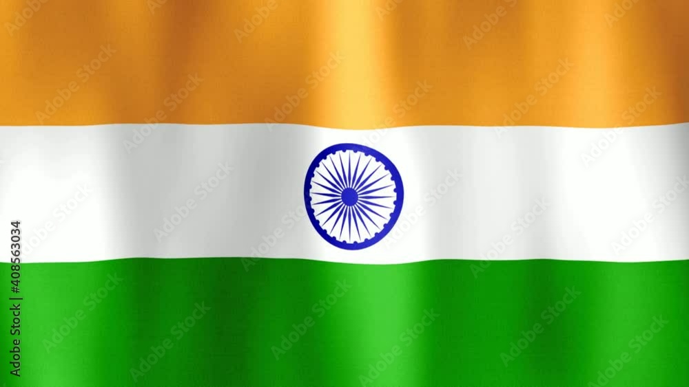 Flag of India in motion fluttering in light breeze. Wind waves sway ...