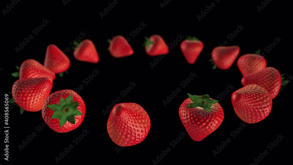 strawberry are spinning. They rotate in an orbit. Carousel 3D-animation ...
