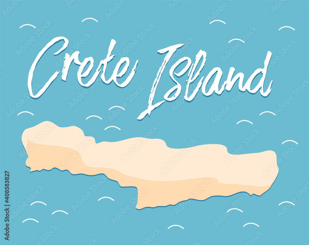 Crete island travel map flat vector illustration. The drawing of the ...