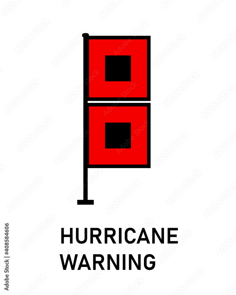 Red Hurricane warning flag icon. Clipart image isolated on white ...
